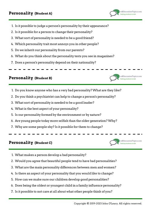 Personality General English Questions